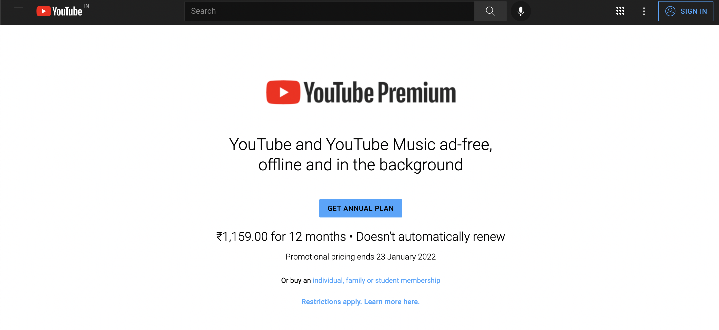 Youtube Premium Annual Plan Is Now Available In India At 1 159 Smartprix